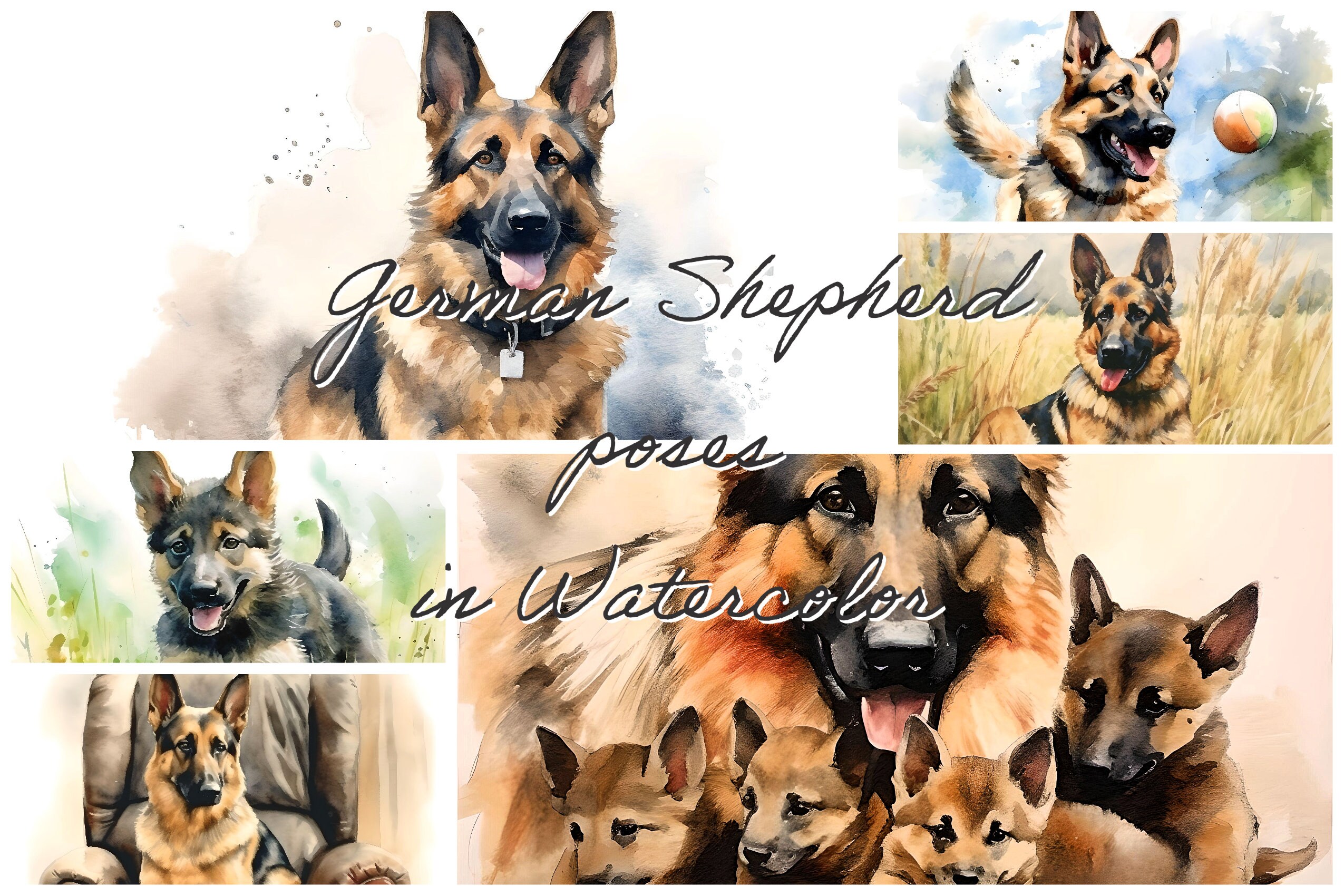 German Shepherd Watercolor Clipart - Etsy