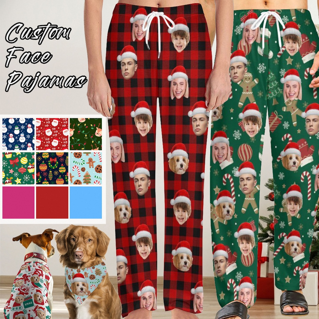 Christmas Face Pajama Pants, Personalized Xmas Pyjamas Pants With Face ...