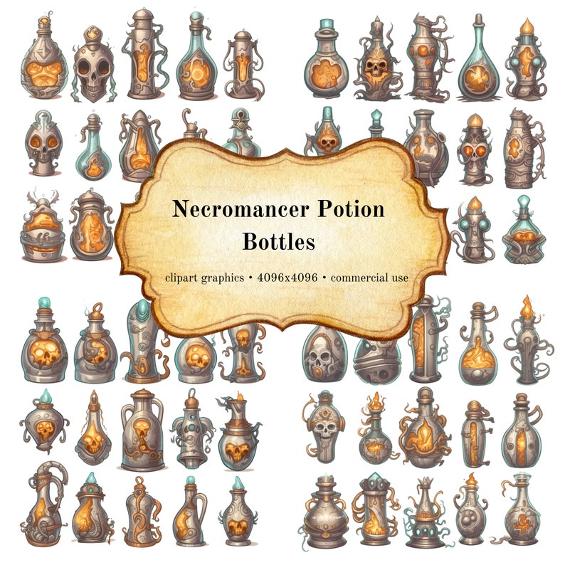 Necromancer Potion Bottles Clipart - Set of 64 High-resolution PNG ...