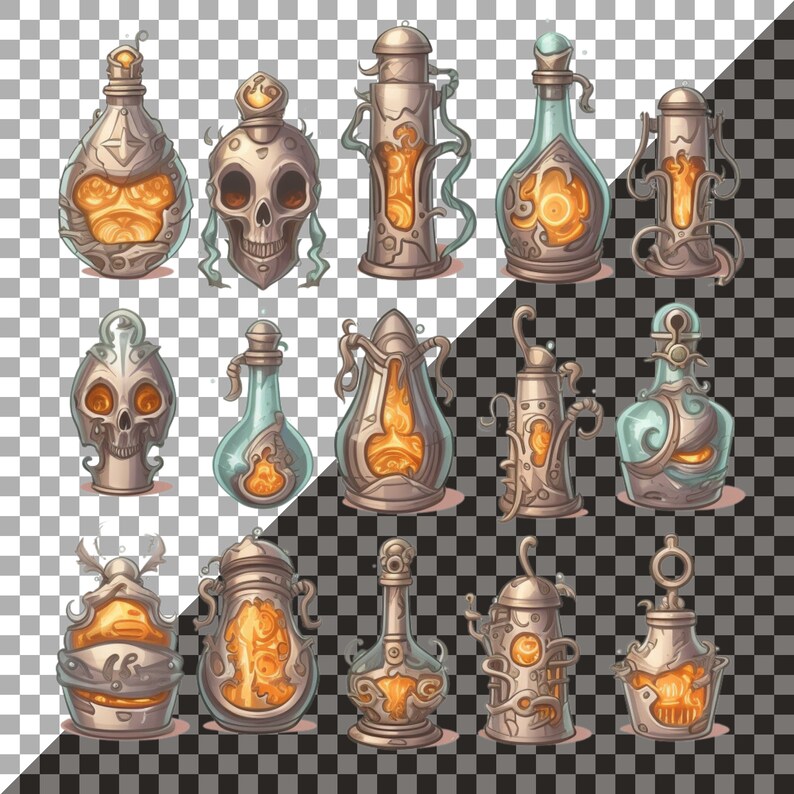Necromancer Potion Bottles Clipart - Set of 64 High-resolution PNG ...