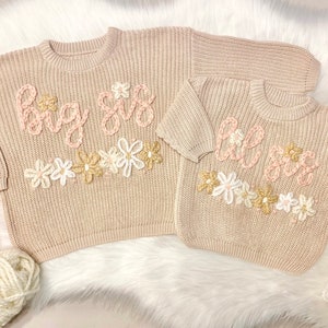Big Sis Lil Sis Matching Sisters Hand Embroidered Sweaters, Big Sister Little Sister Shirts ...