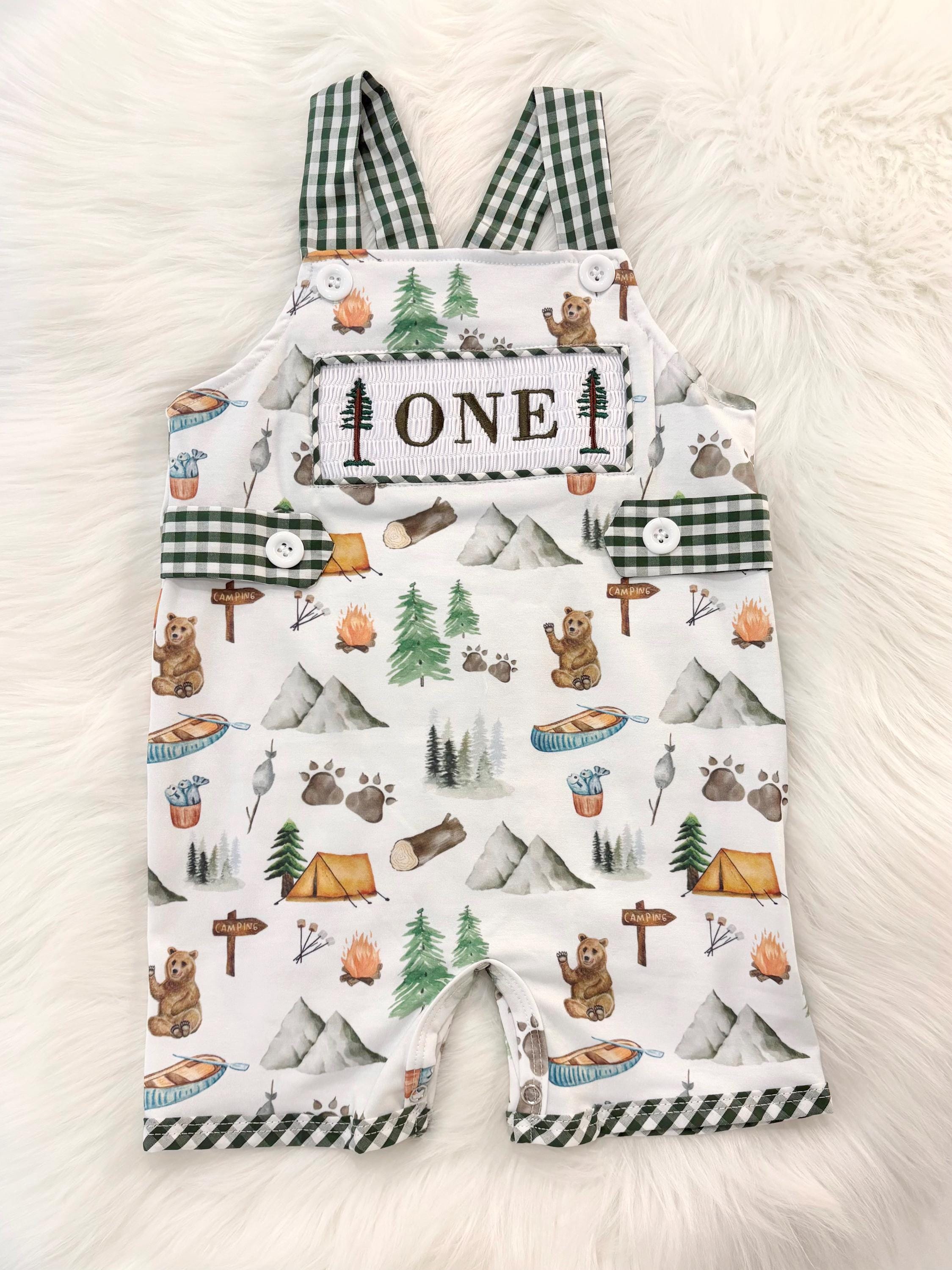 One Happy Camper First Birthday Outfit: Boys Smocked Romper Overalls - Etsy