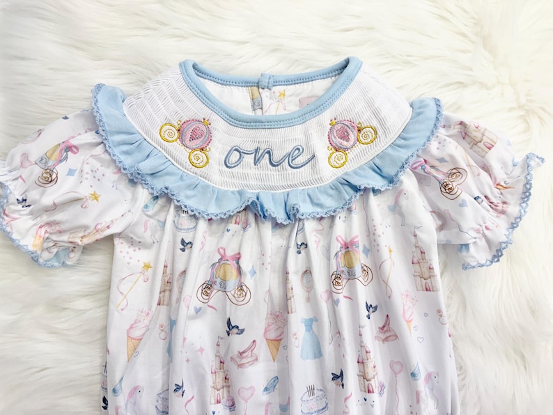 Princess 1st Birthday Smocked Romper: One-ce Upon a Time Blue Ruffles ...
