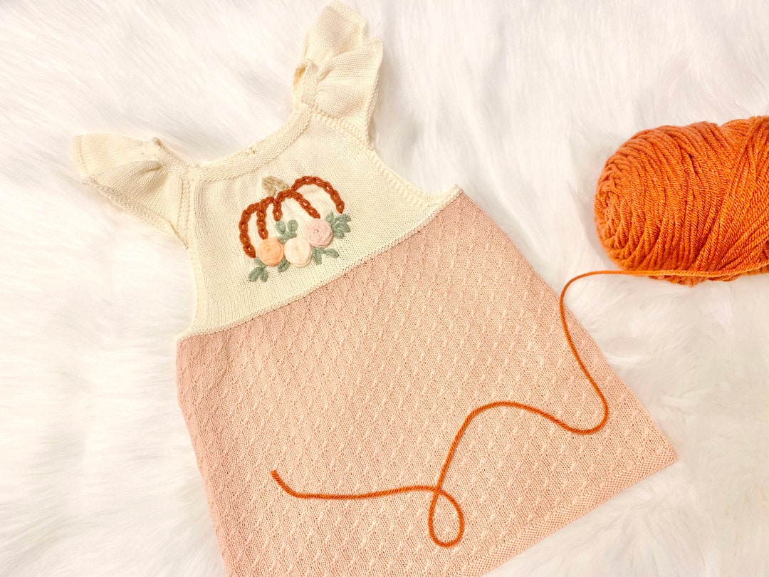 Baby Girls Fall Pumpkin Dress Blush Pink Cream Knit Ruffle Sleeve Hand ...