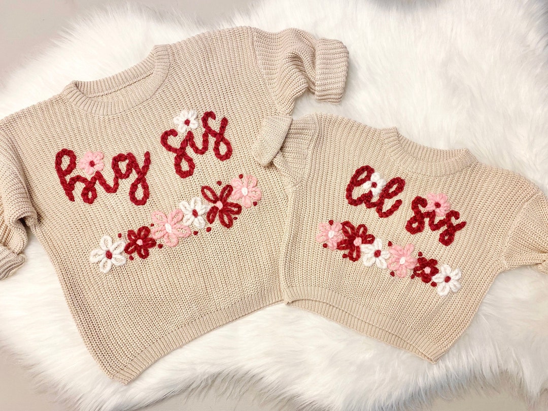 Big Sis Lil Sis Matching Sisters Hand Embroidered Sweaters, Big Sister Little Sister Shirts ...