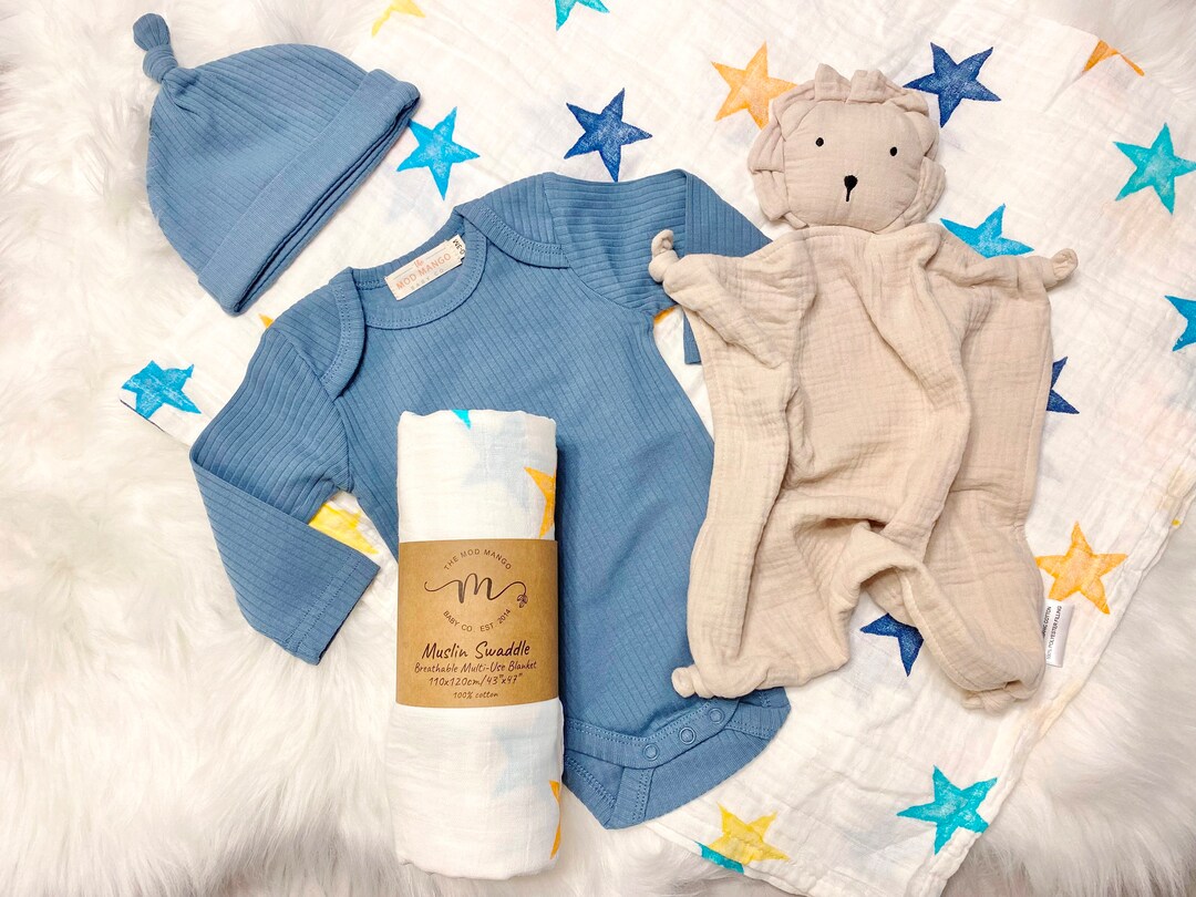 Blue Stars Baby Shower Boy Gift Set Box, Boys Baby Gift Set, Newborn ...