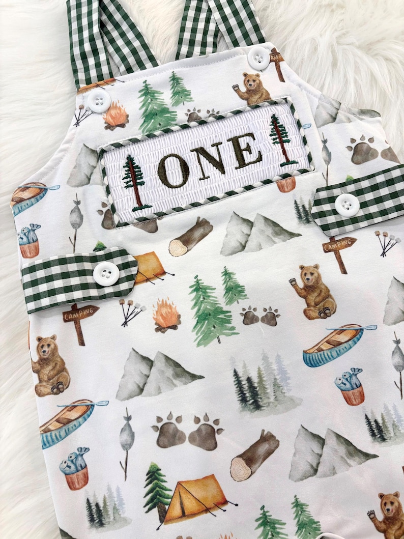 One Happy Camper First Birthday Outfit: Boys Smocked Romper Overalls - Etsy
