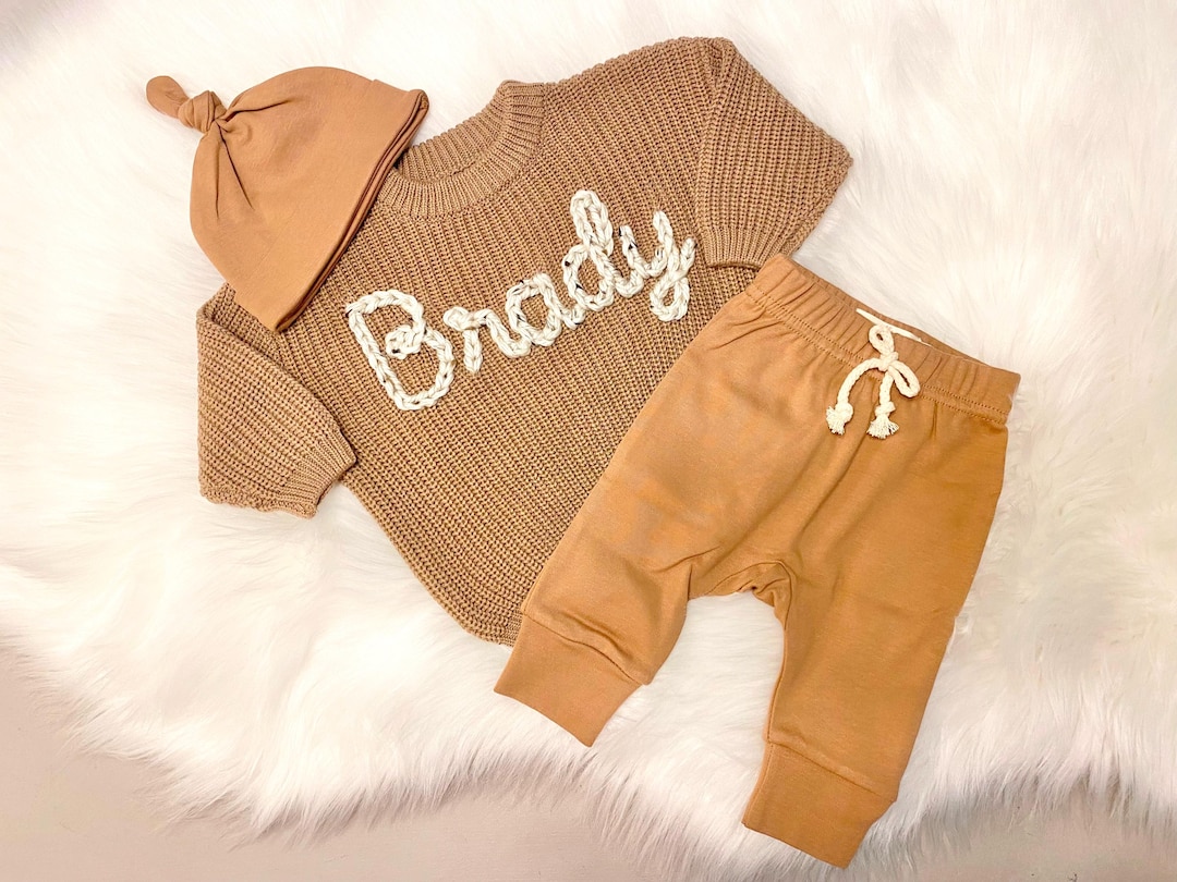 Personalized Baby Boy Gift Outfit Sweater Set, Hand Embroidered Baby ...