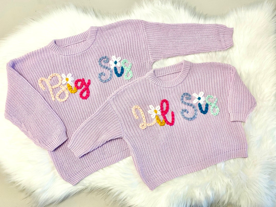 Big Sis Lil Sis Matching Sisters Hand Embroidered Sweaters, Big Sister Little Sister Shirts ...