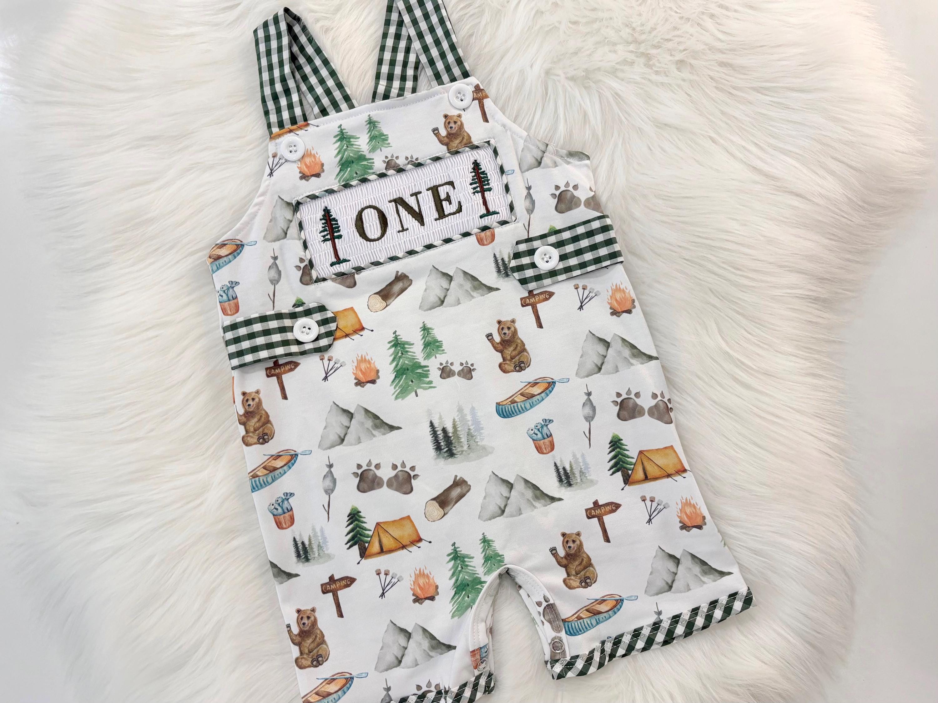 One Happy Camper First Birthday Outfit: Boys Smocked Romper Overalls - Etsy