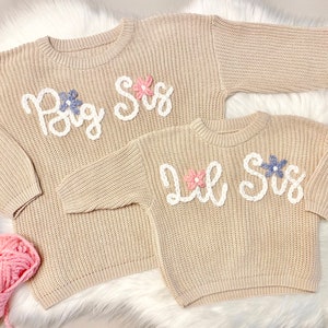 Big Sis Lil Sis Matching Sisters Hand Embroidered Sweaters, Big Sister Little Sister Shirts ...