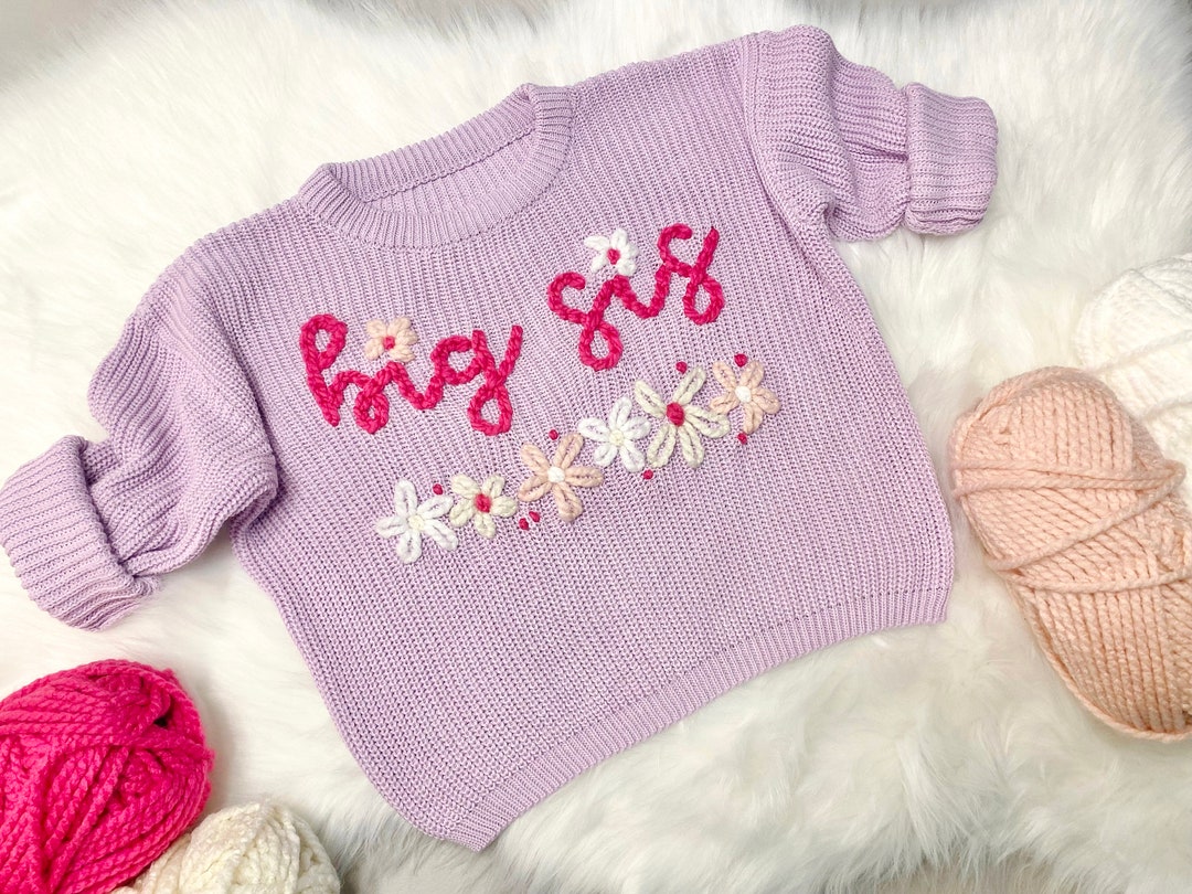 Custom Big Sis Big Sister Sweater Hand Embroidered With Colorful Flowers for Toddler Girls ...