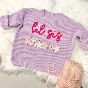 Big Sis Lil Sis Matching Sisters Hand Embroidered Sweaters, Big Sister Little Sister Shirts ...
