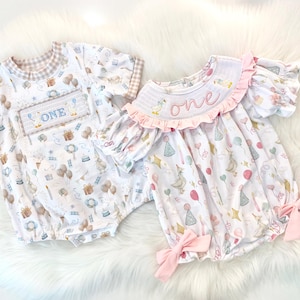 One Silly Goose 1st Birthday Smocked Romper: Pink Ruffles and Bows - Etsy