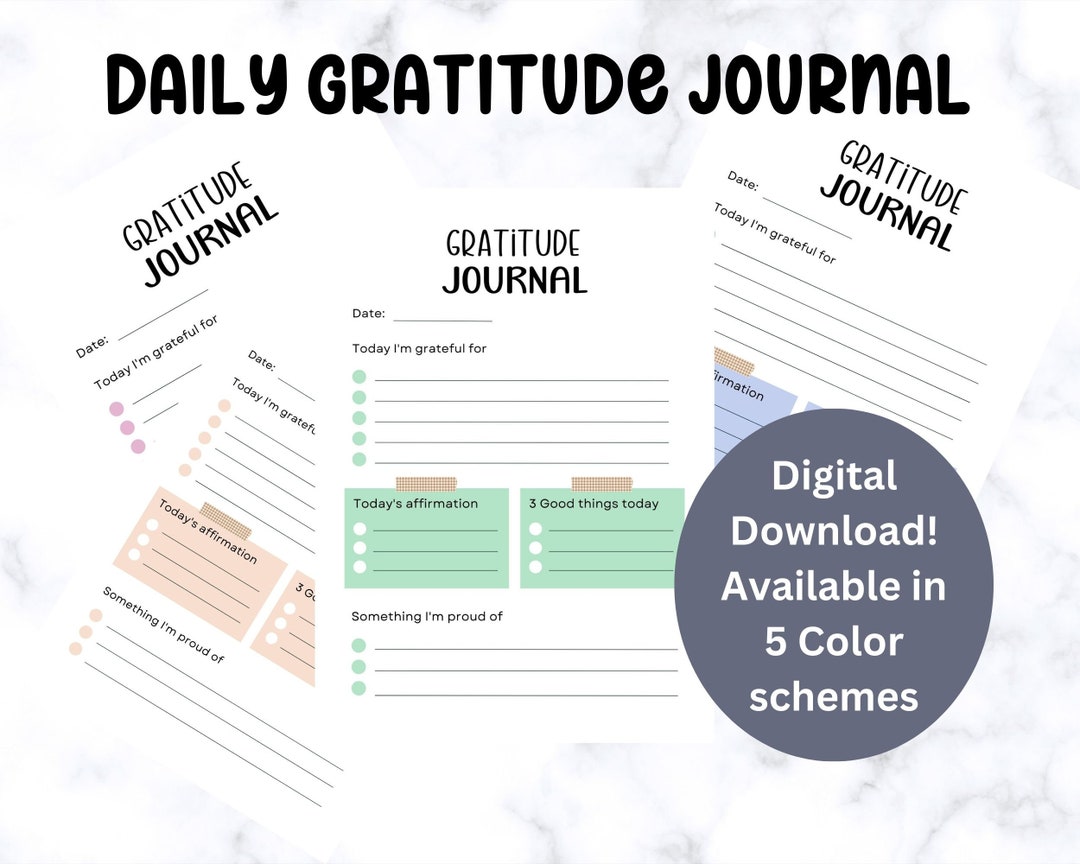 Daily Gratitude Journal Printable Template, Happiness Journal Printable ...