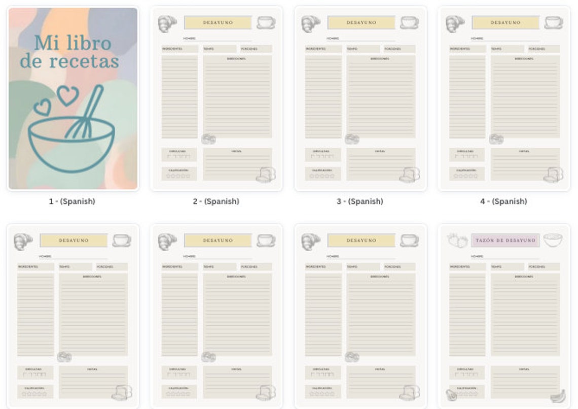 Mi Libro De Recetas, Digital , Template, Libro De Cocina Personal ...