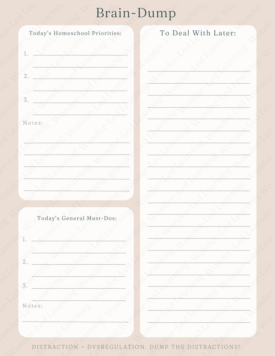 Homeschool Brain Dump List, Brain Dump, Homeschool Focus Planner ...