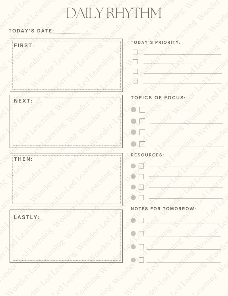 Daily Rhythm Digital Planning Page, Digital Planner, Homeschool Digital ...