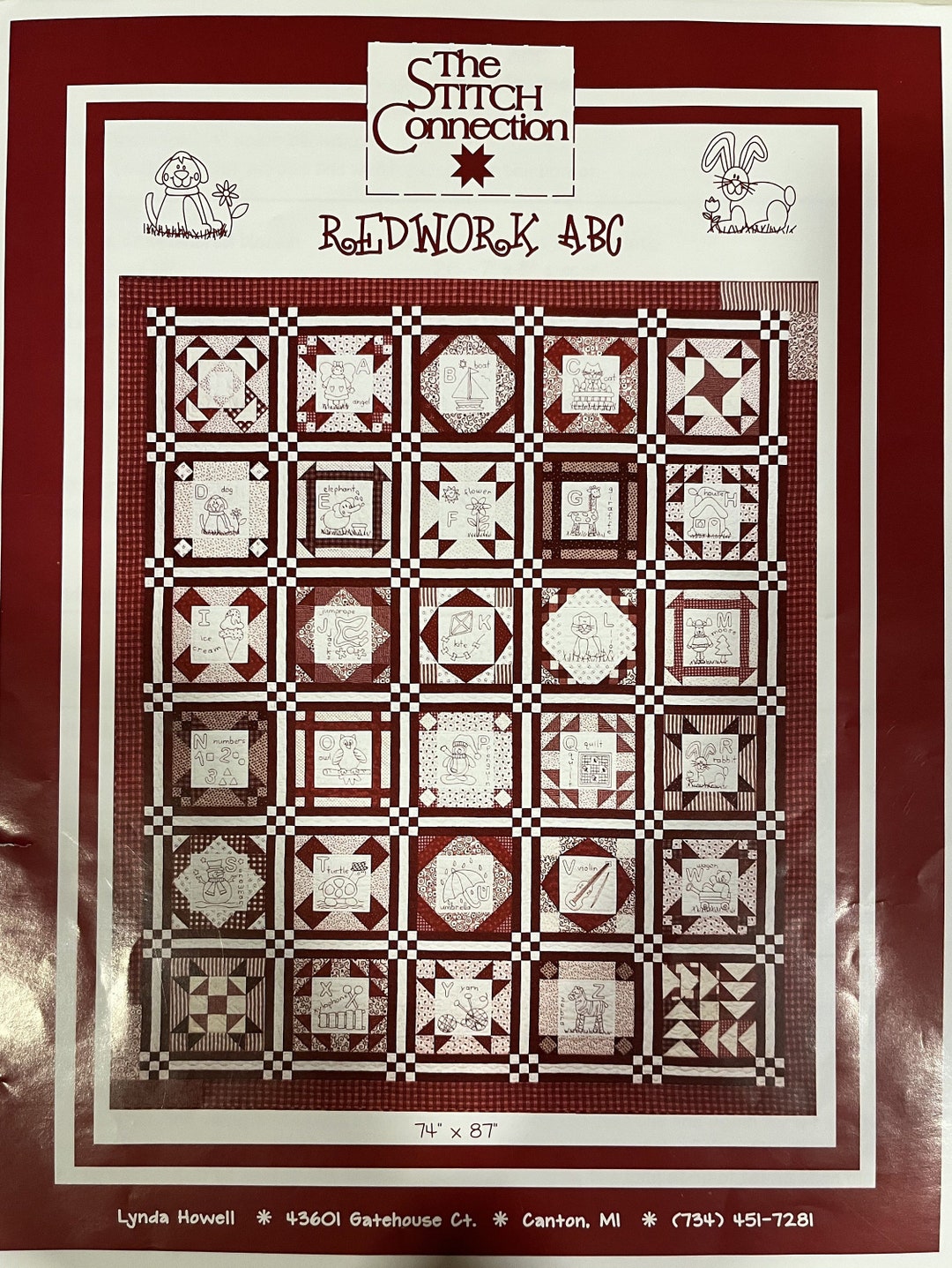 Vintage Redwork ABC Alphabet Sampler Quilt Pattern the Stitch Connection Design by Lynda Howell ...