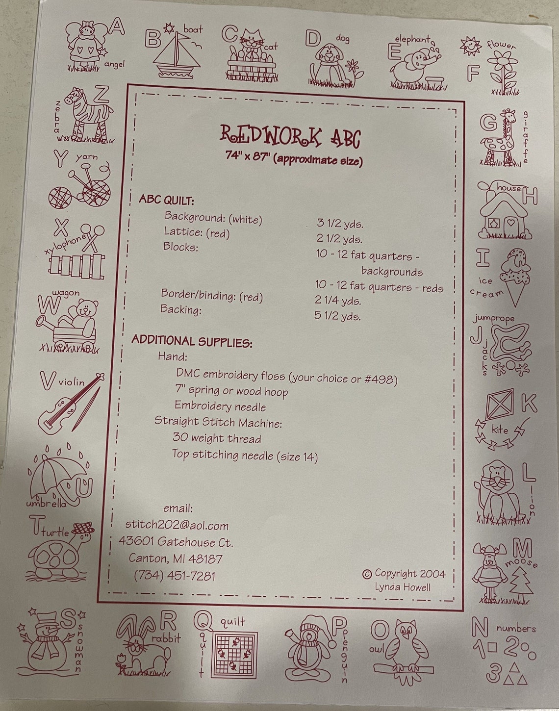 Vintage Redwork ABC Alphabet Sampler Quilt Pattern the Stitch ...