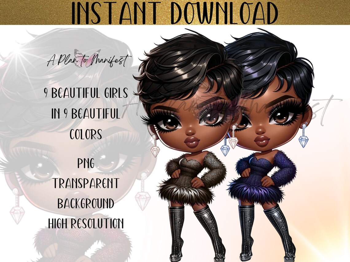 Glam Chibi Doll Clipart Digital Stickers Glam Clipart Digi Doll Bundle ...
