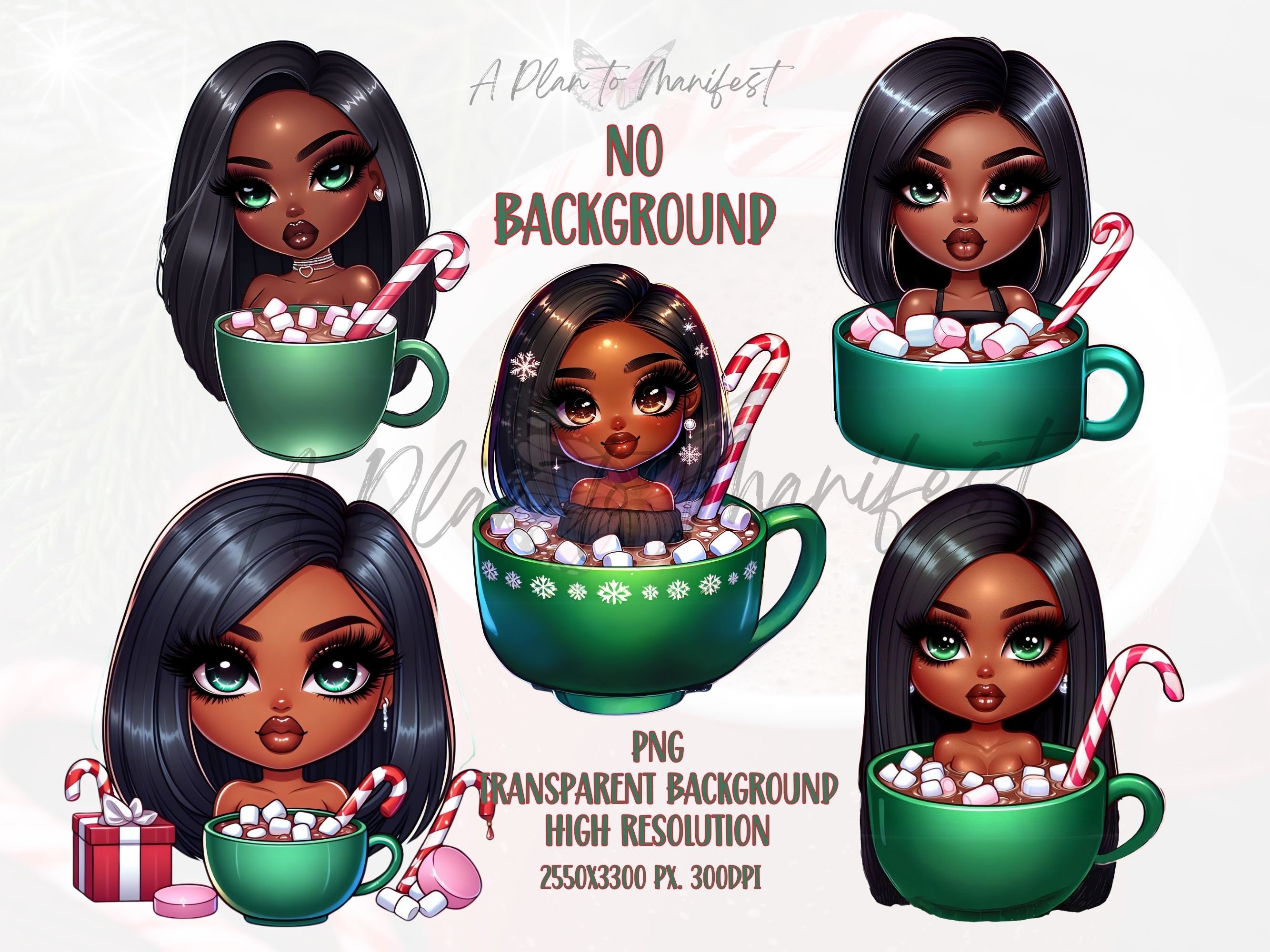 Holiday Black Chibi Doll PNG Chibi Chrismas Clipart PNG African ...
