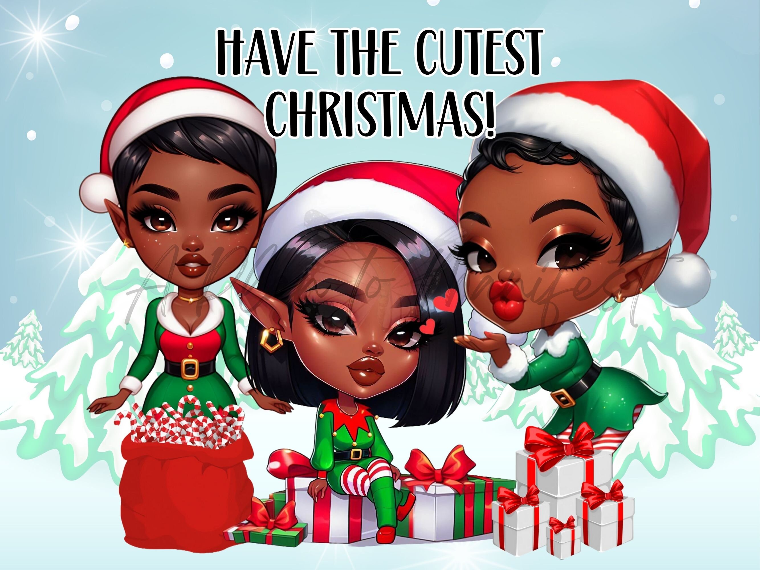 Black Chibi Christmas Elves Girl Elves Clipart Xmas Chibi PNG for ...
