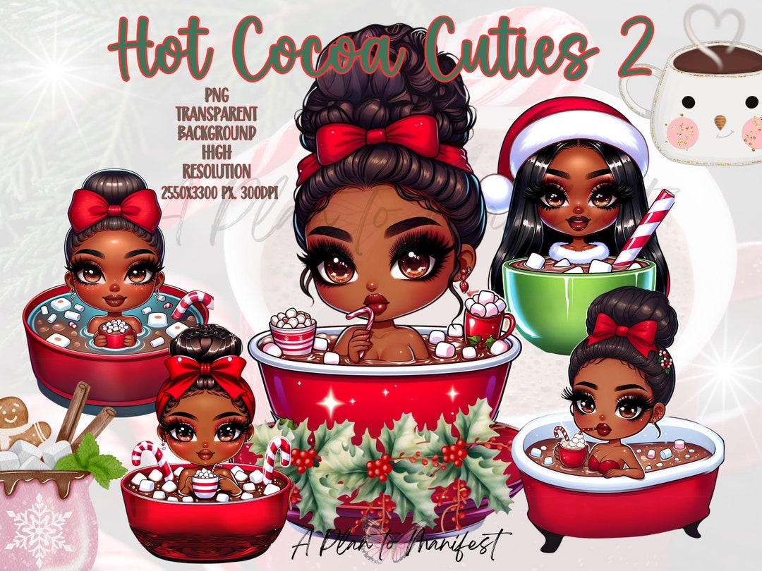 Hot Cocoa Mug Chibi Doll Clipart Chibi Chrismas PNG African American ...