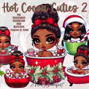 Hot Cocoa Mug Chibi Doll Clipart Chibi Chrismas PNG African American ...