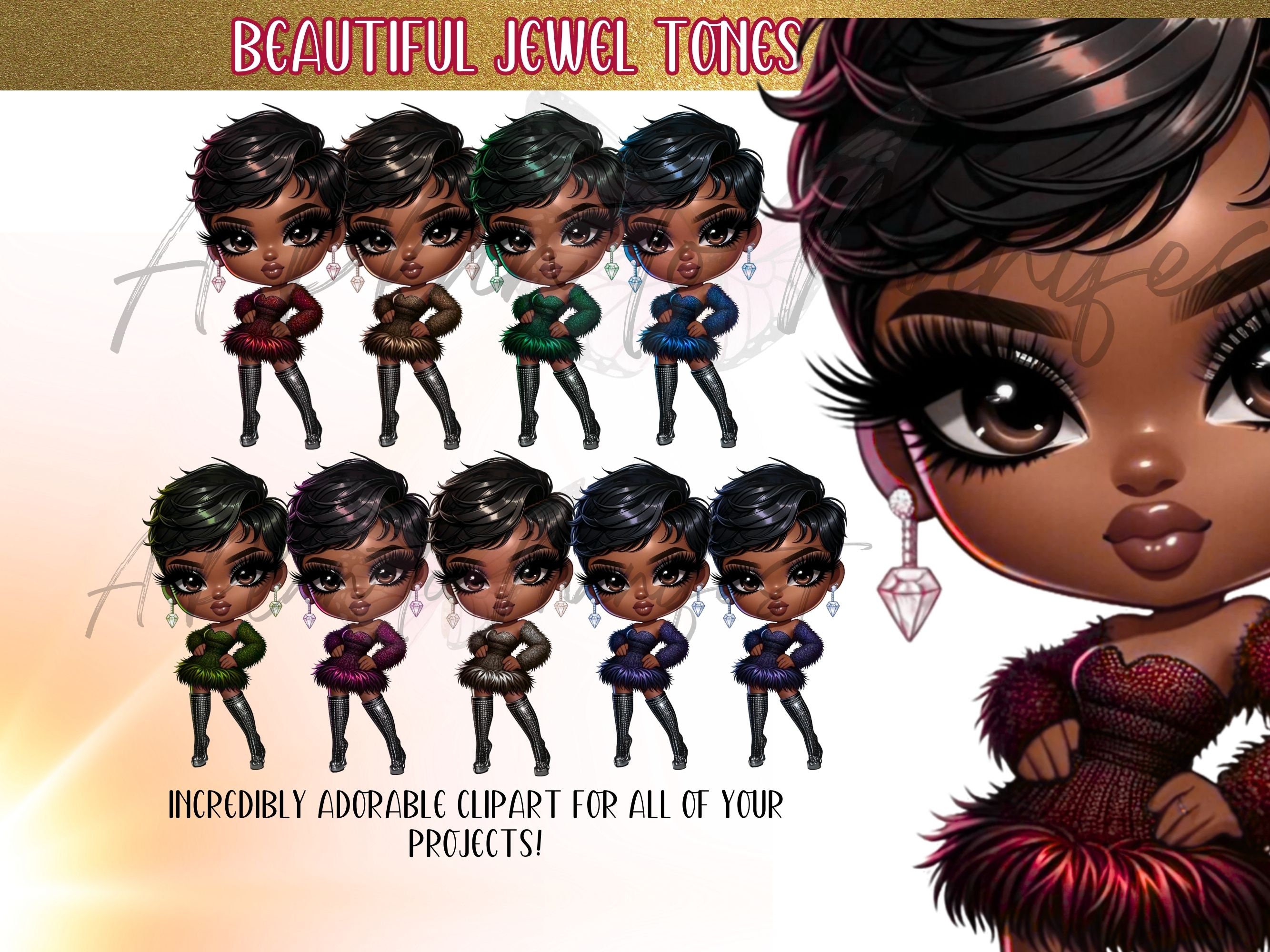 Glam Chibi Doll Clipart Digital Stickers Glam Clipart Digi Doll Bundle ...