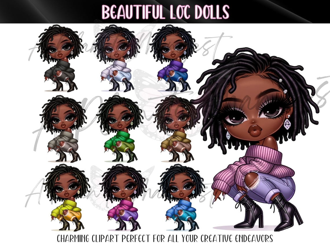 Chibi Digi Doll With Locs Loc'd Clipart African American Chibi Doll ...