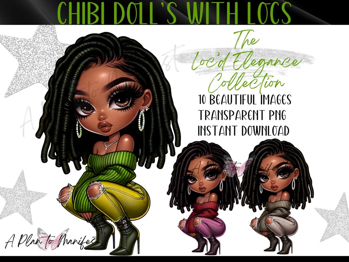 Loc'd Clipart African American Chibi Doll Dreadlock Chibi PNG Melanin ...