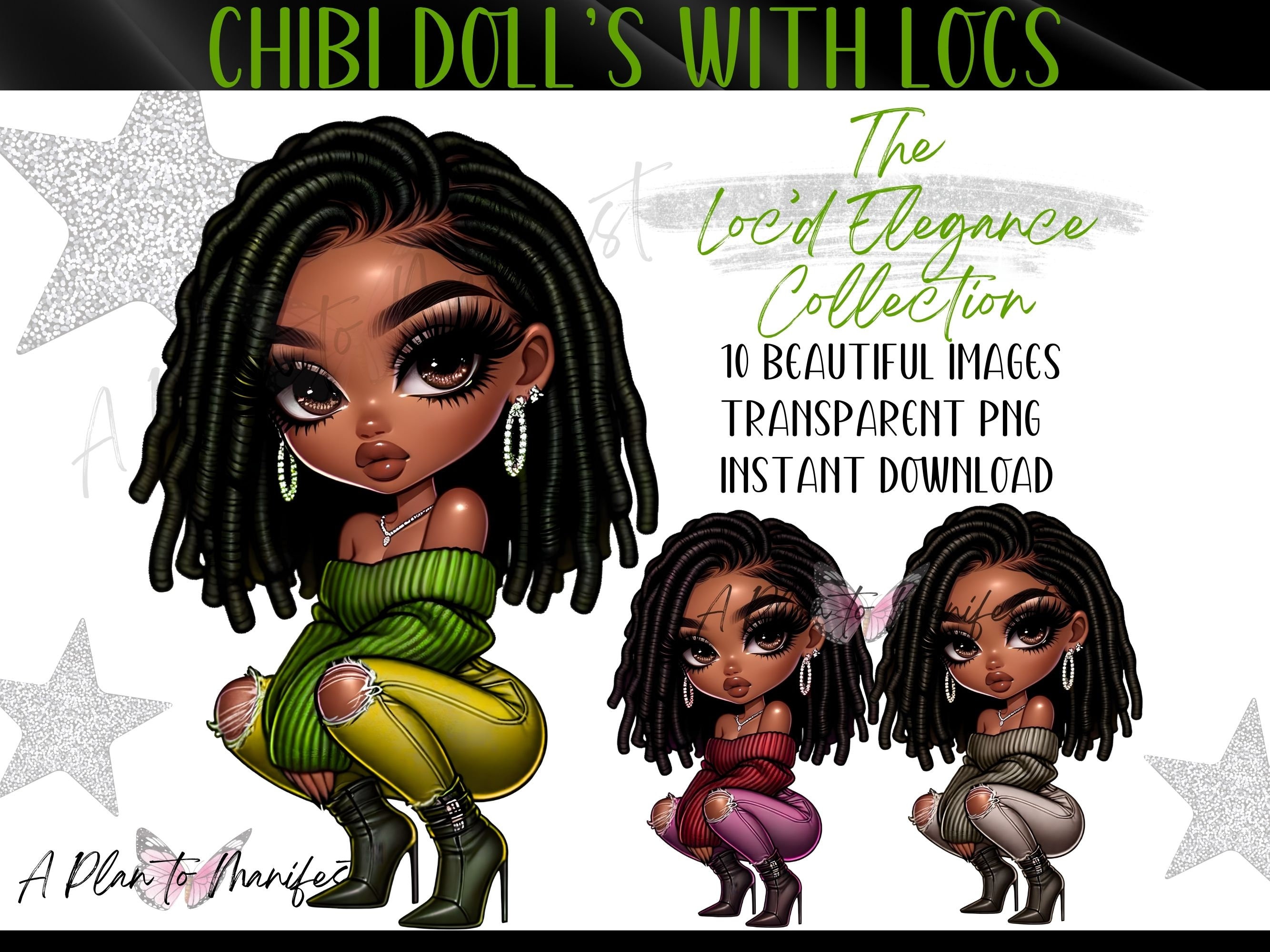Loc'd Clipart African American Chibi Doll Dreadlock Chibi PNG Melanin ...
