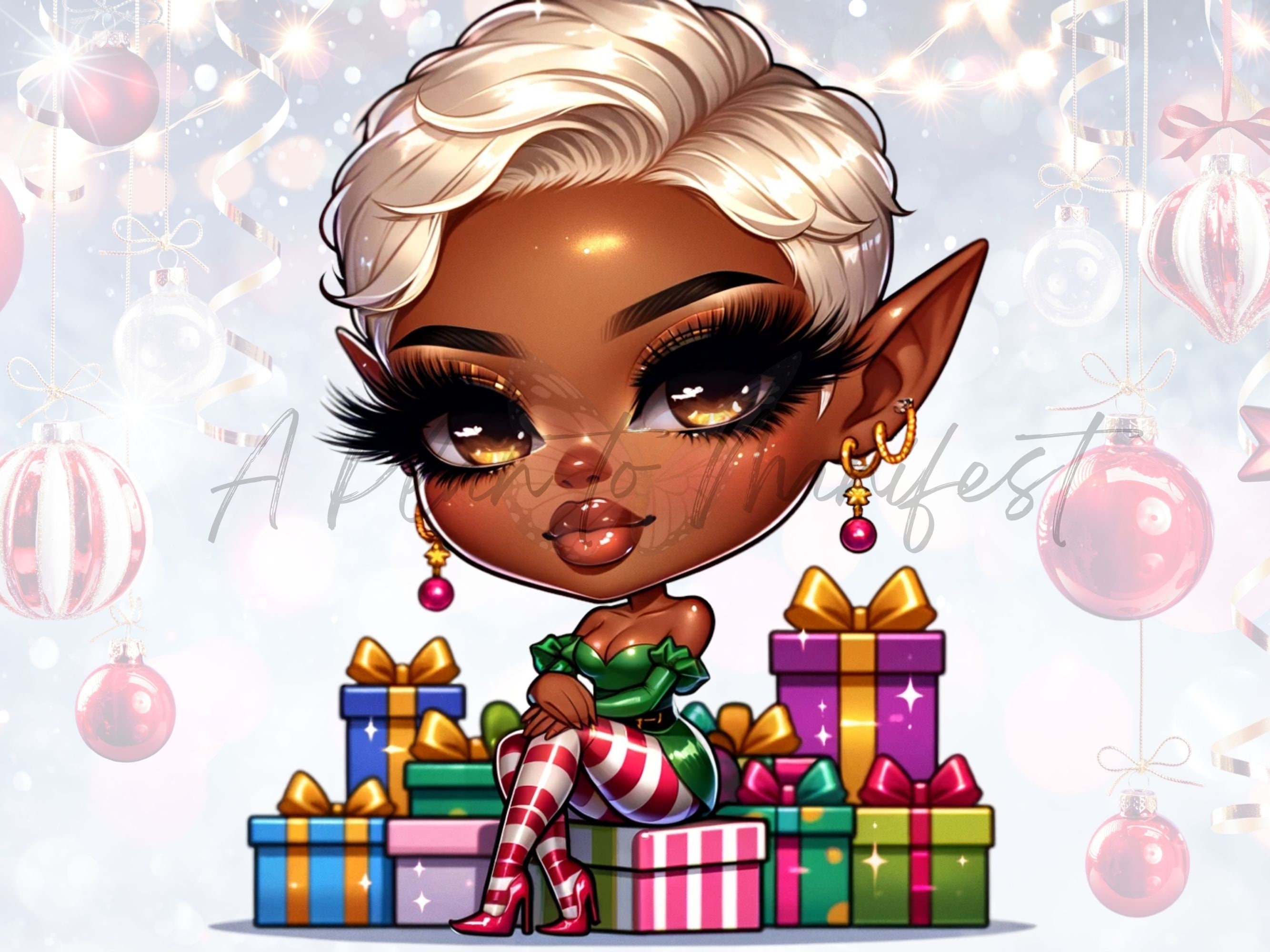 Black Chibi Christmas Elves Girl Elve Clipart Xmas Chibi PNG for Xmas ...