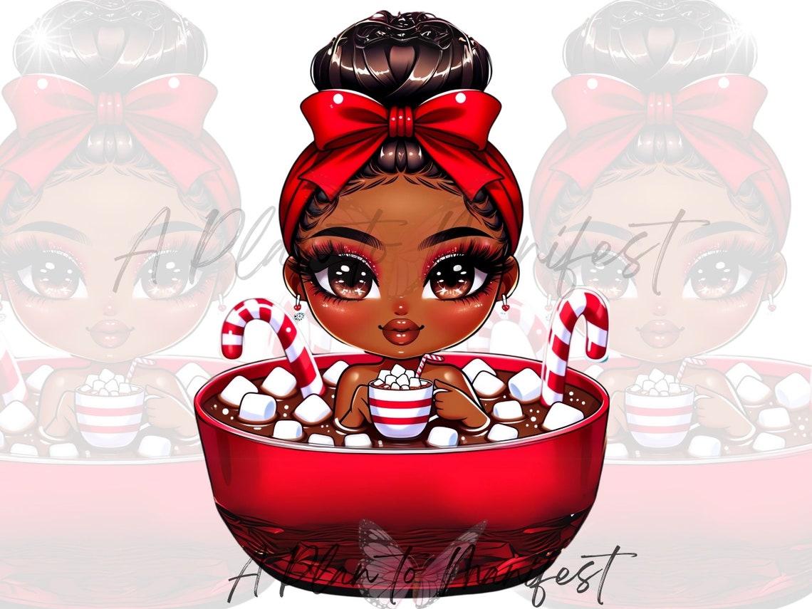 Hot Cocoa Mug Chibi Doll Clipart Chibi Chrismas PNG African American ...