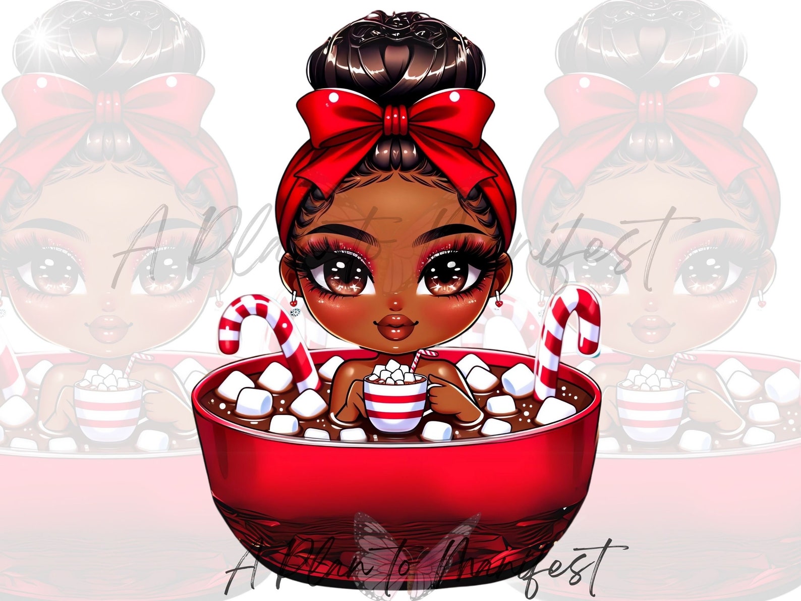 Hot Cocoa Mug Chibi Doll Clipart Chibi Chrismas PNG African American ...