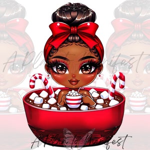 Hot Cocoa Mug Chibi Doll Clipart Chibi Chrismas PNG African American ...