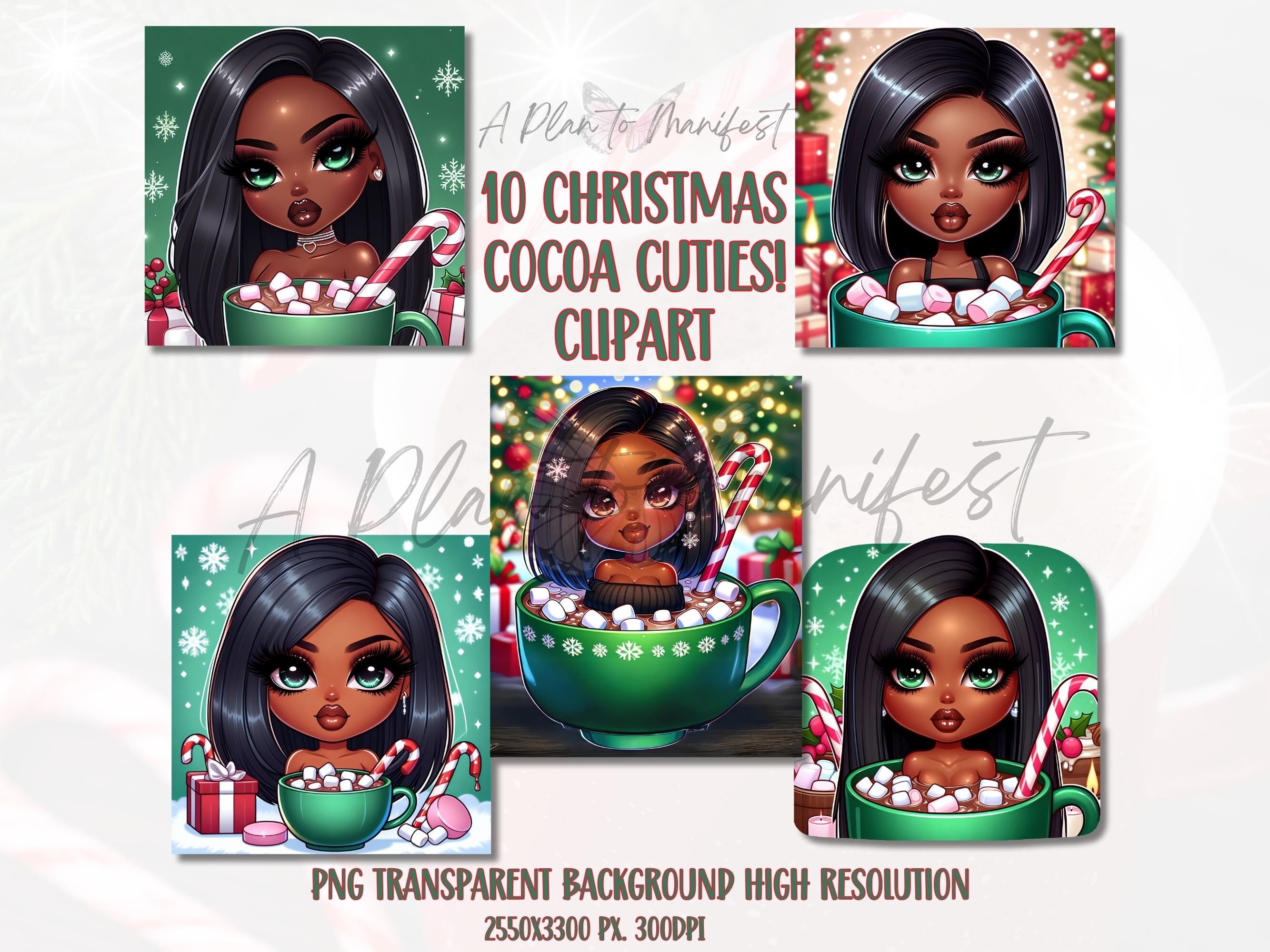 Holiday Black Chibi Doll PNG Chibi Chrismas Clipart PNG African ...