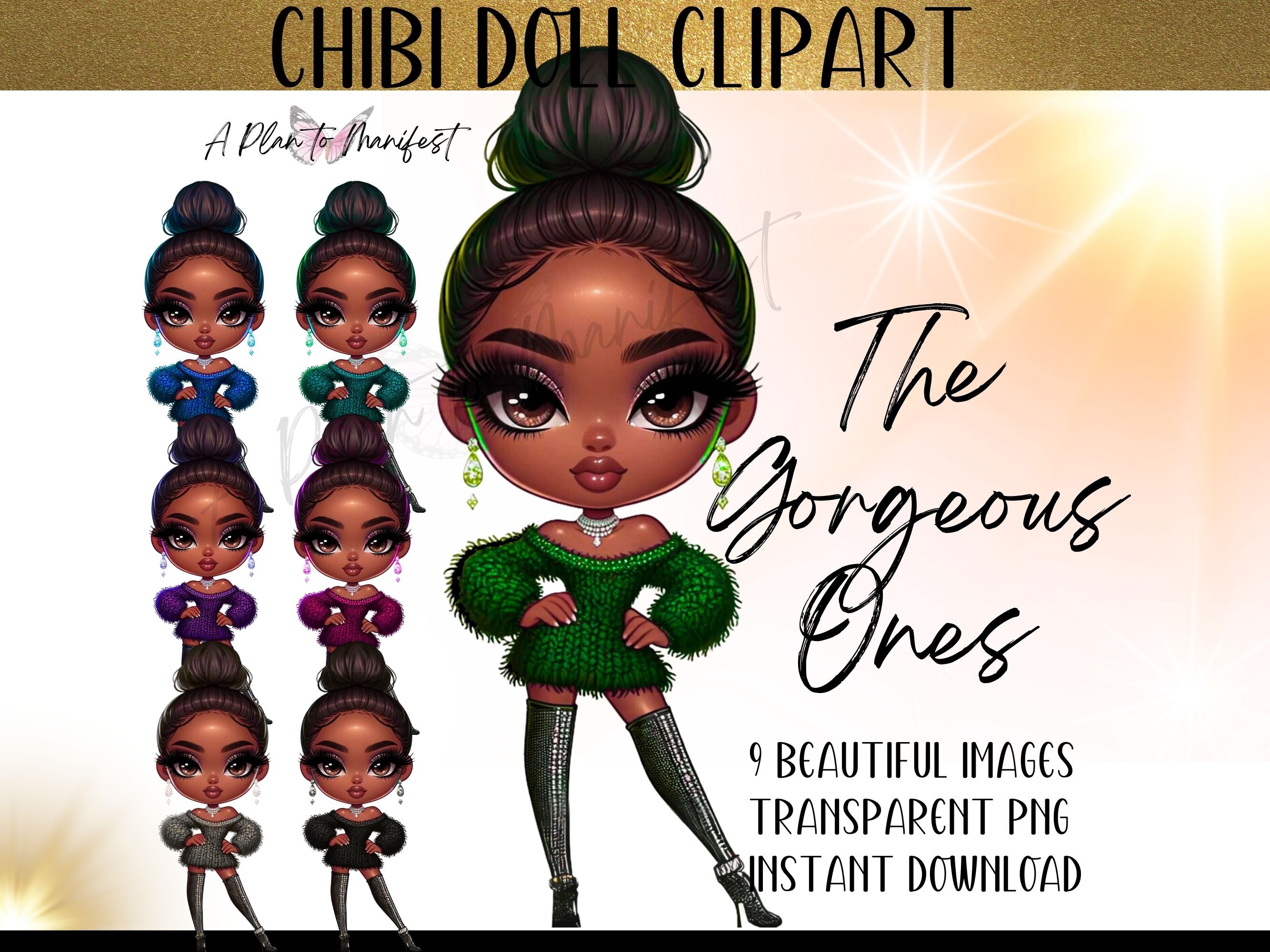 African American Chibi Doll Clipart Chibi Digital Stickers Melanin ...