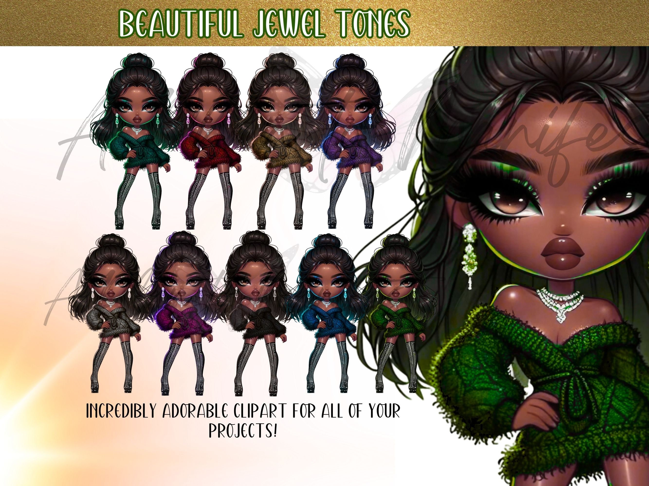 Glam Chibi Doll Clipart Digital Stickers Glam Clipart Digi Doll Bundle ...