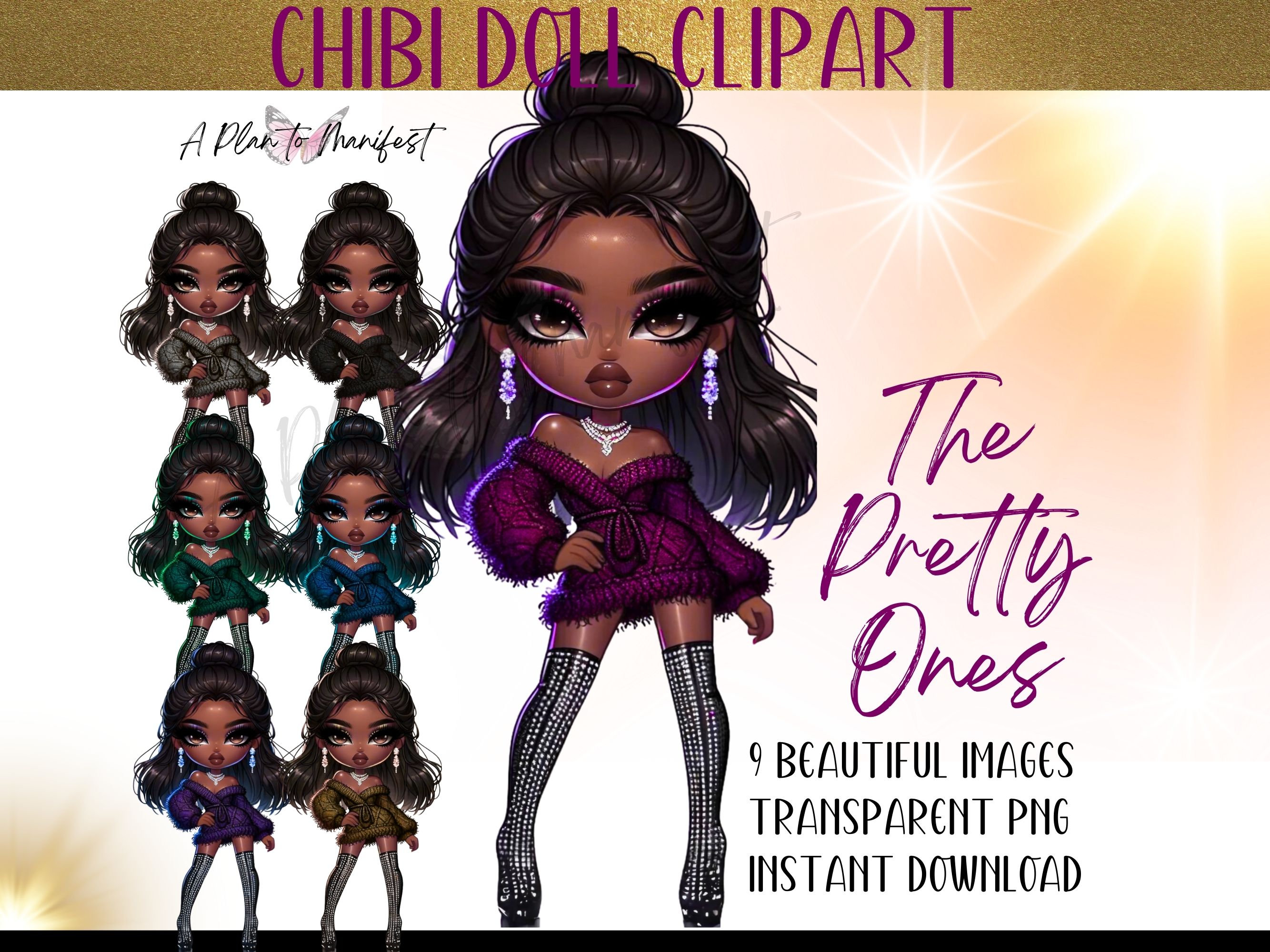 Glam Chibi Doll Clipart Digital Stickers Glam Clipart Digi Doll Bundle ...