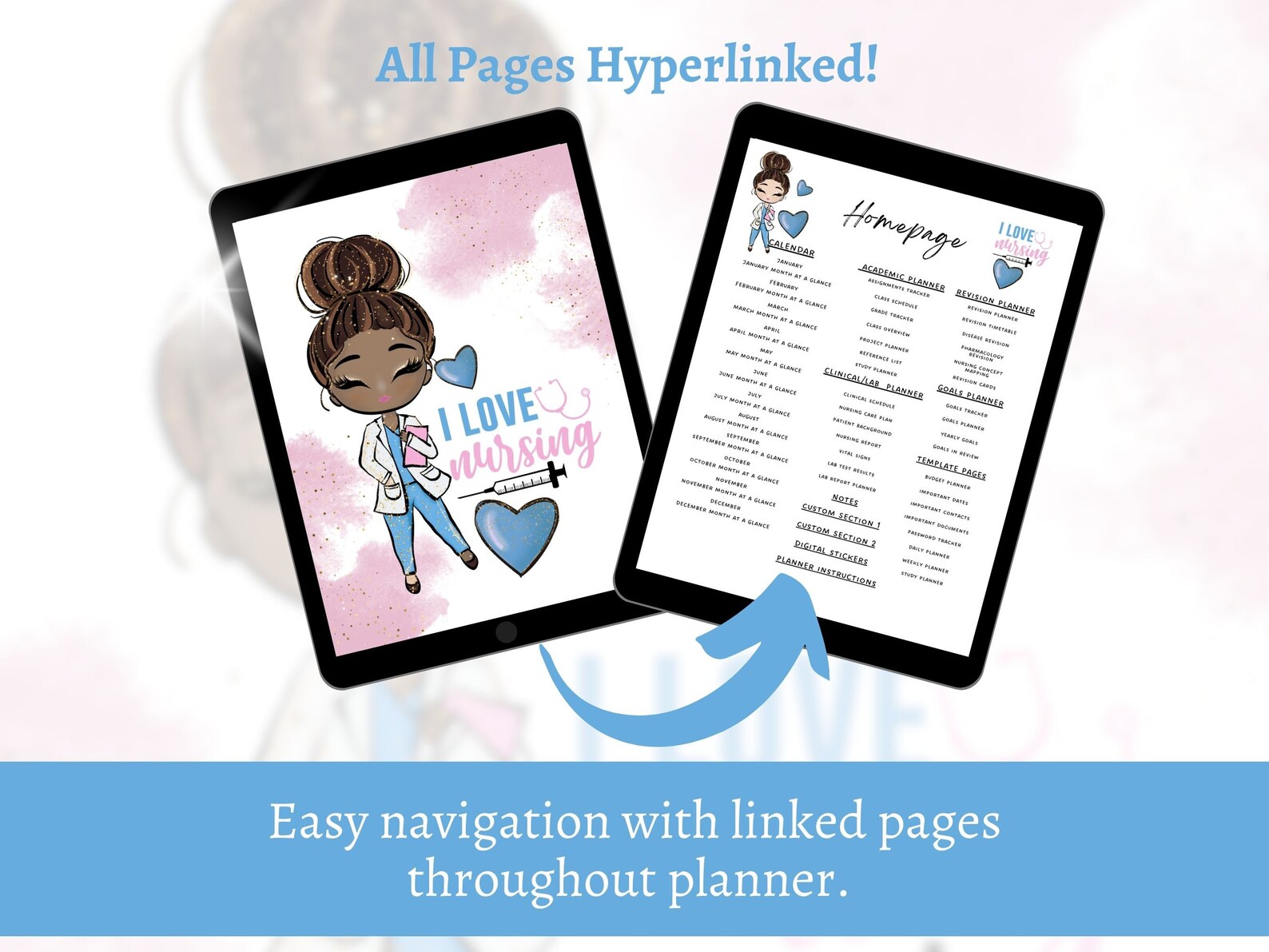 HYPERLINKED DIGITAL PLANNER for Nursing Students, Nursing Planner for ...