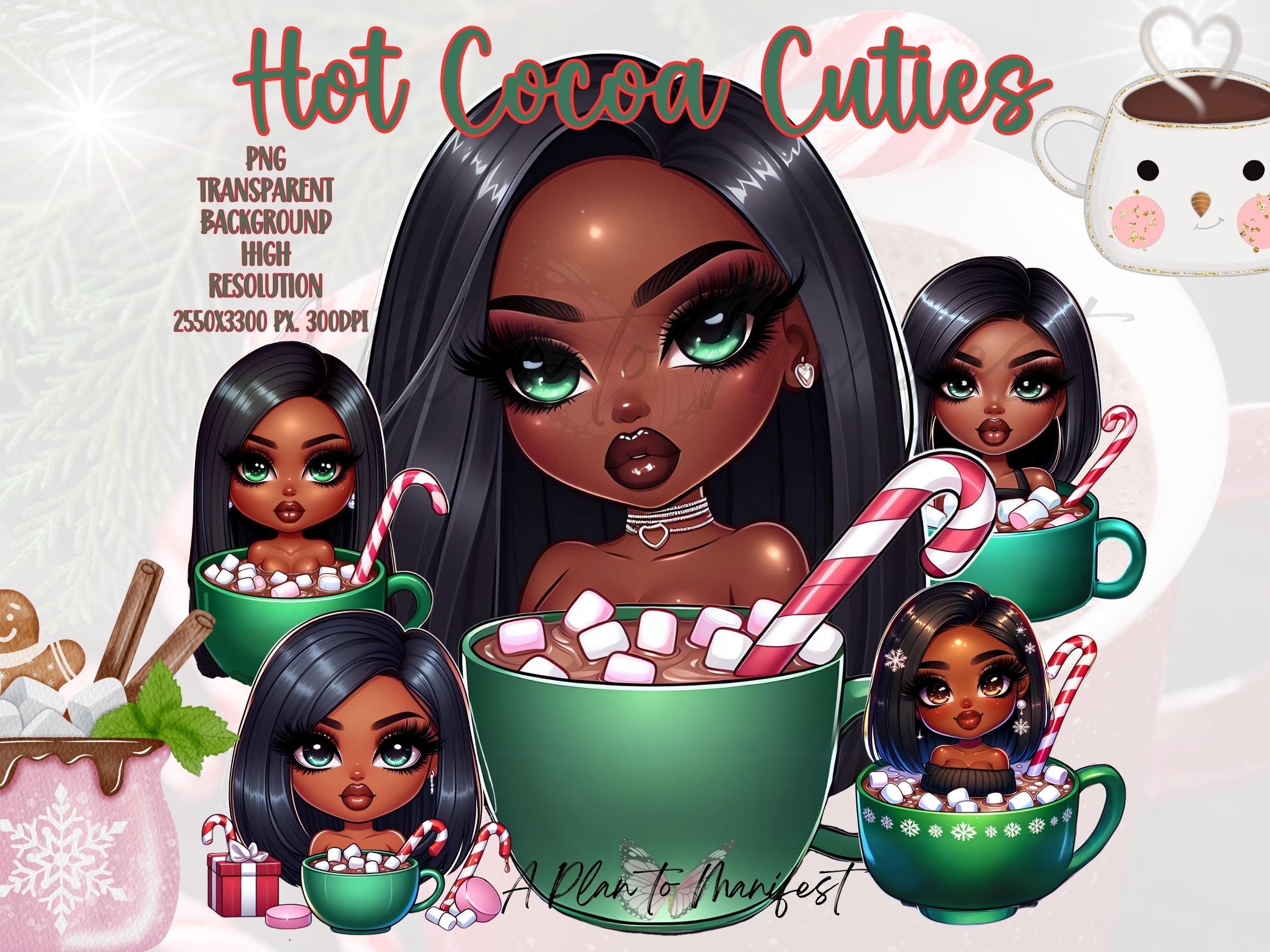 Holiday Black Chibi Doll PNG Chibi Chrismas Clipart PNG African ...