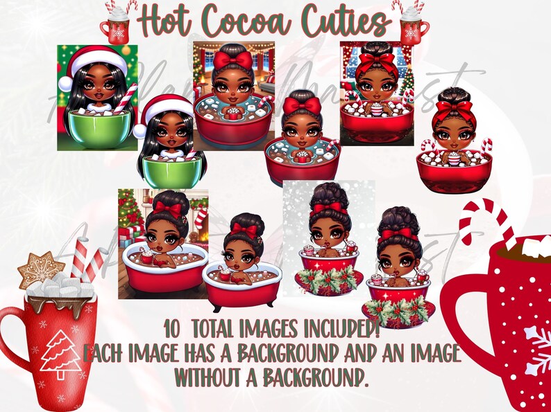 Hot Cocoa Mug Chibi Doll Clipart Chibi Chrismas PNG African American ...