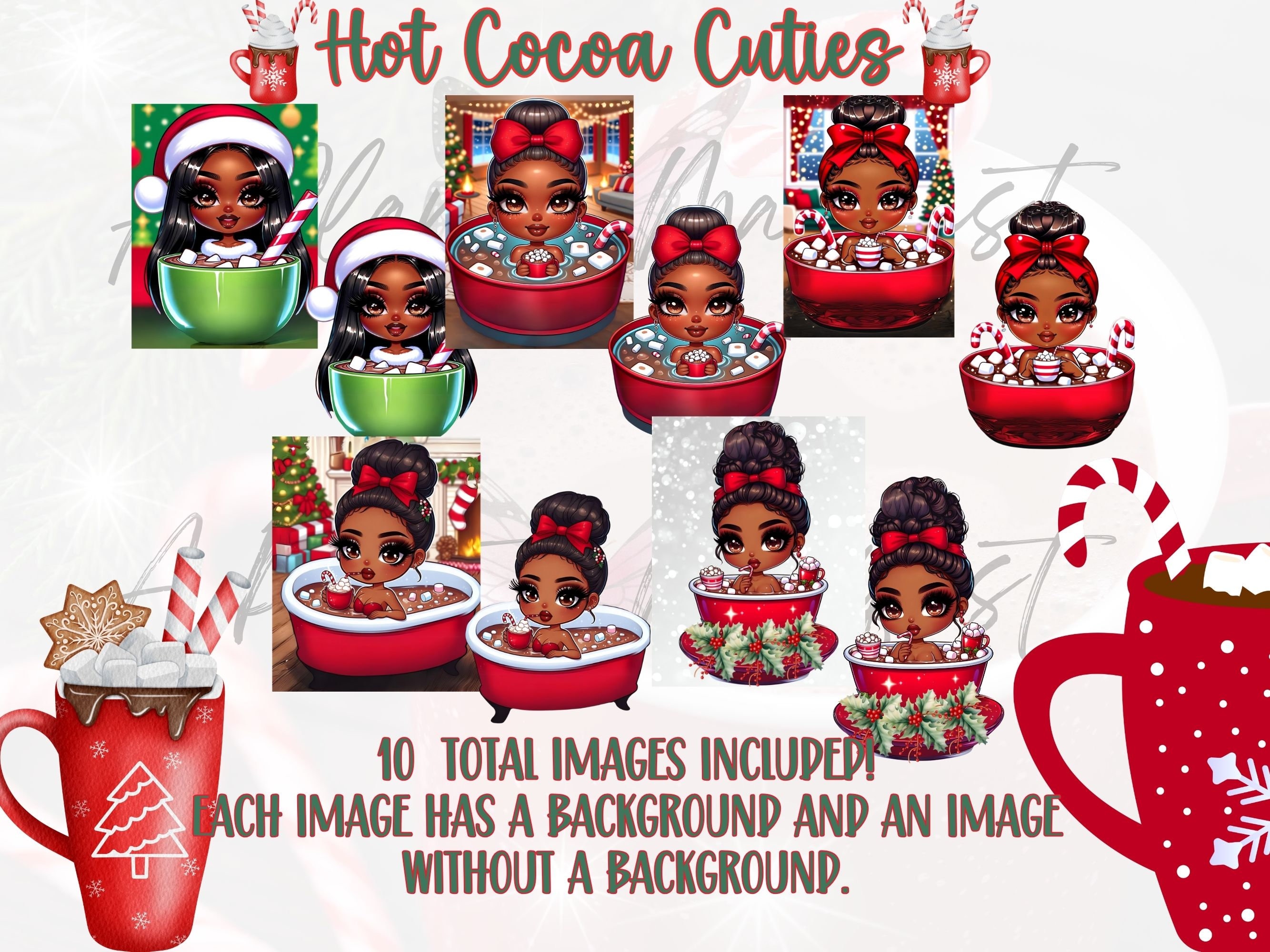 Hot Cocoa Mug Chibi Doll Clipart Chibi Chrismas PNG African American ...