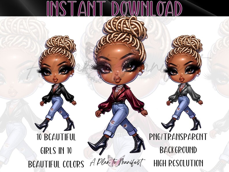 Locd Clipart African American Chibi Doll Dreadlock Chibi PNG - Etsy