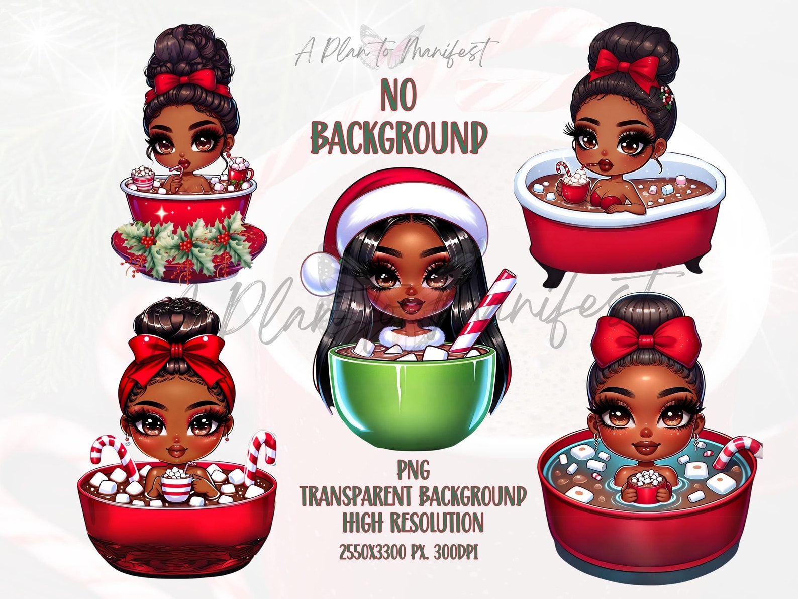 Hot Cocoa Mug Chibi Doll Clipart Chibi Chrismas PNG African American ...