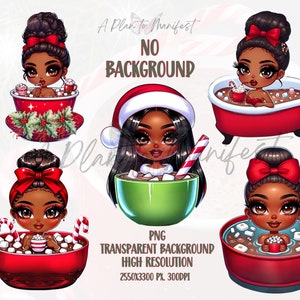 Hot Cocoa Mug Chibi Doll Clipart Chibi Chrismas PNG African American ...