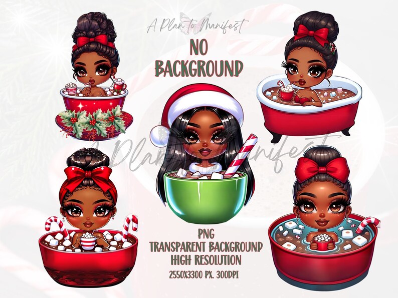 Hot Cocoa Mug Chibi Doll Clipart Chibi Chrismas PNG African American ...