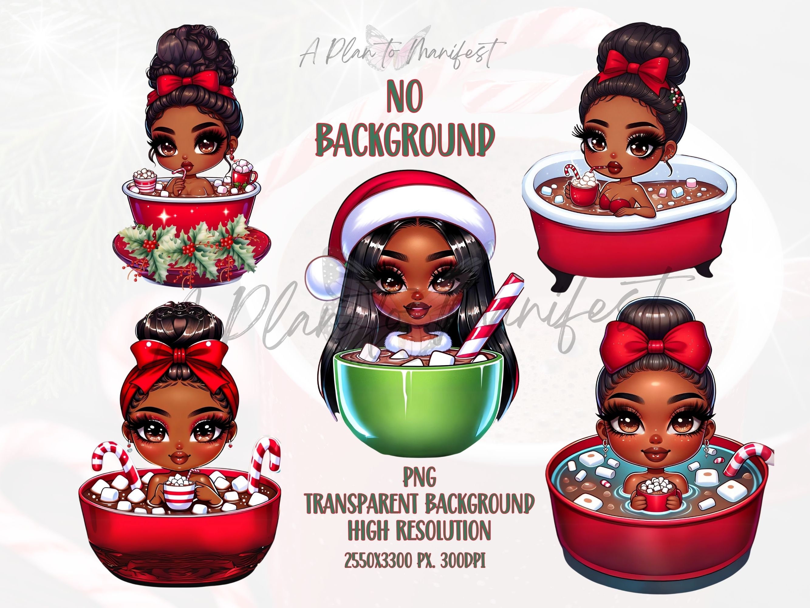 Hot Cocoa Mug Chibi Doll Clipart Chibi Chrismas PNG African American ...